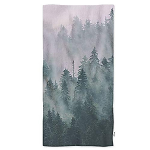 oFloral Misty Fir Pine Hand Towels,Vintage Retro Style Foggy Landscape in Hipster Soft Comfortable Super-Absorbent Towel for Bathroom Kitchen Spa Gym Yoga 15X30 Inch