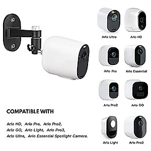 2Pack Security Wall Mount for Arlo Pro, Arlo Pro 2, Arlo Ultra, Arlo Pro 3, Arlo Go, Arlo Essential Spotlight Camera, Adjustable Indoor/Outdoor Mounting Bracket for Your Surveillance Camera (Black)
