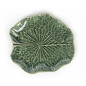 BestySuperStore Tiny 4" Green Lotus Leaf Shaped Tray - Handmade Ceramic Porcelain Decorative Plate Dish Catchall Miniature Container for Jewelry Personal Items Incense Holders Ashtray Décor Gifts