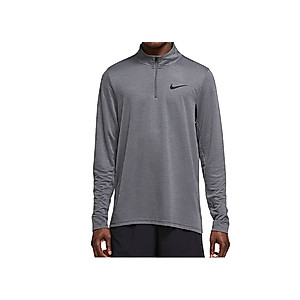 Nike Men’s Breathe Superset Iron Grey ¼ Zip (Quarter Zip) Training/Running Lightweight Long Sleeve Baselayer Shirt, Black Swoosh, Dri-Fit Wicks Moisture, Style CZ1212/Color 068, Size Small