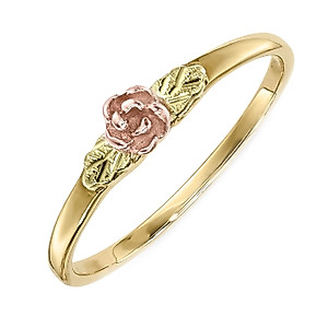 Blooms Rose Flower Petite Ring, 10k Yellow Gold, 12k Green and Rose Black Hills Gold Size 6.75