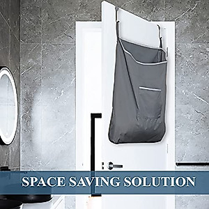 The Fine Living Co. X-Large Hanging Laundry Hamper with Over Door Hooks & Adhesive, Durable Space Saving Laundry Bag with Zipper and Wide Open Top, Hanging Dorm Laundry Hamper 20"x3.38"x30" (Grey-XL)
