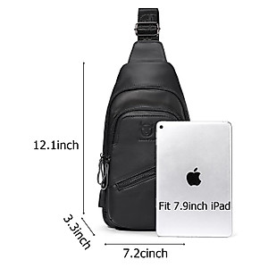 BULLCAPTAIN Mens Leather Sling Bag Backpack Casual Outdoor Shoulder Crossbody Chest Bag with USB Charging Port (Black)