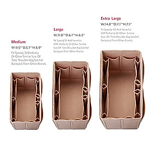 ZTUJO Felt Purse Organizer, Multi Pocket Bag in Bag Organizer For Tote & Handbag Shaper, Speedy 30, Speedy 35 and Speedy 40, Large, Beige