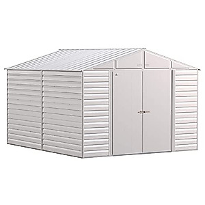 Arrow Select 10' x 12' Outdoor Lockable Steel Storage Shed Building, Flute Grey