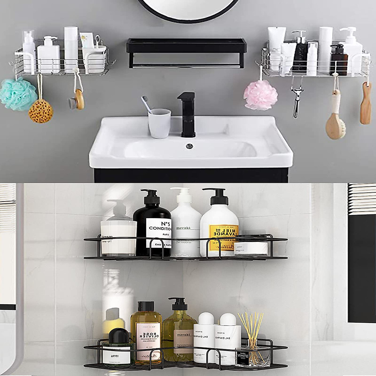 Qiic 4 PCS Shower Caddy Adhesive Replacement Hook, No Drilling Transparent Heavy Stick Hook for Shower Caddy, Bathroom Storage Shelves and Kitchen Racks, Size: 10.2 * 2.7in