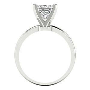 1.5 Ct Brilliant Princess Cut Clear Simulated Diamond 14K White Gold Solitaire Engagement Promise Bridal Ring Size 6.25