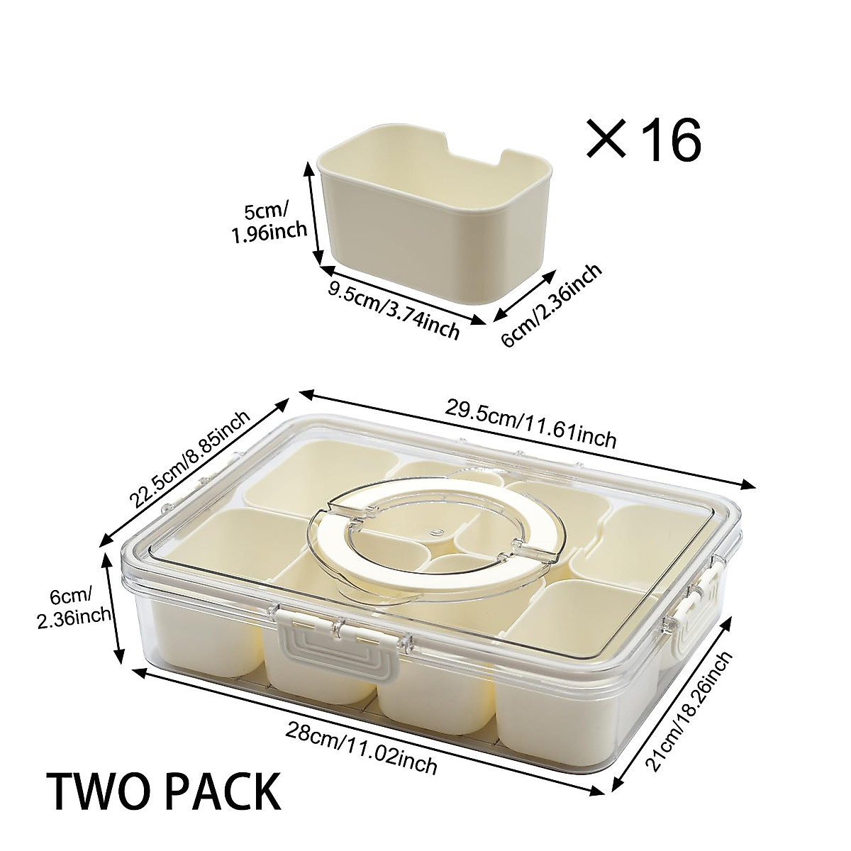 2 Pack Snackle Box with Clear Lids and Handle, Divided Serving Tray Portable Snack Platter No-Spill Snack Box Charcuterie Container Organizer for Travel, Salad Bar, Fridge, Camping, Fishing, Party