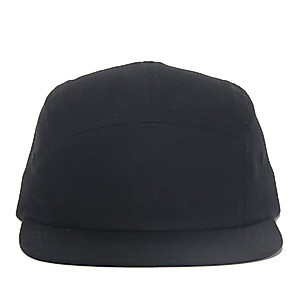 DongKing 5 Panels Baseball Cap Classic Flat Bill Hat Cotton Short Flat Brim Caps (Black)