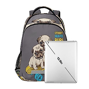 ALAZA Pugs Puppies on Skateboard Backpack for Students Boys Girls School Bag Travel Daypack