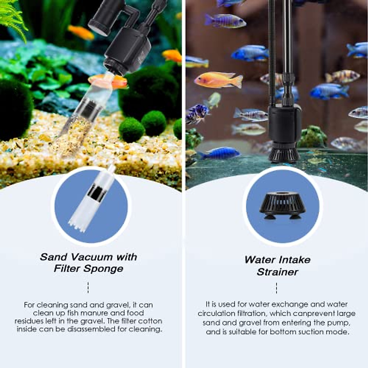 AQQA Electric Aquarium Gravel Cleaner, 6 in 1 Automatic Fish Tank Cleaning Tools Gravel Vacuum for Aquarium, Suitable for Change Water Wash Sand Water Filter and Water Circulation (320GPH, 20W)