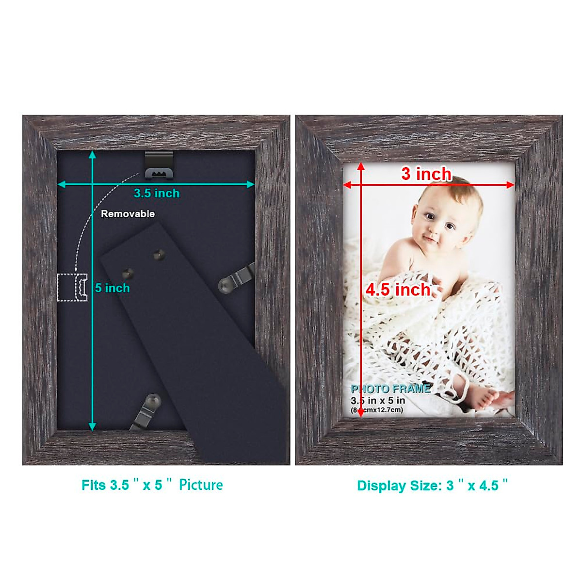 RPJC 3.5x5 inch Picture Frame Made of Solid Wood High Definition Glass for Table Top Display and Wall Mounting Photo Frame