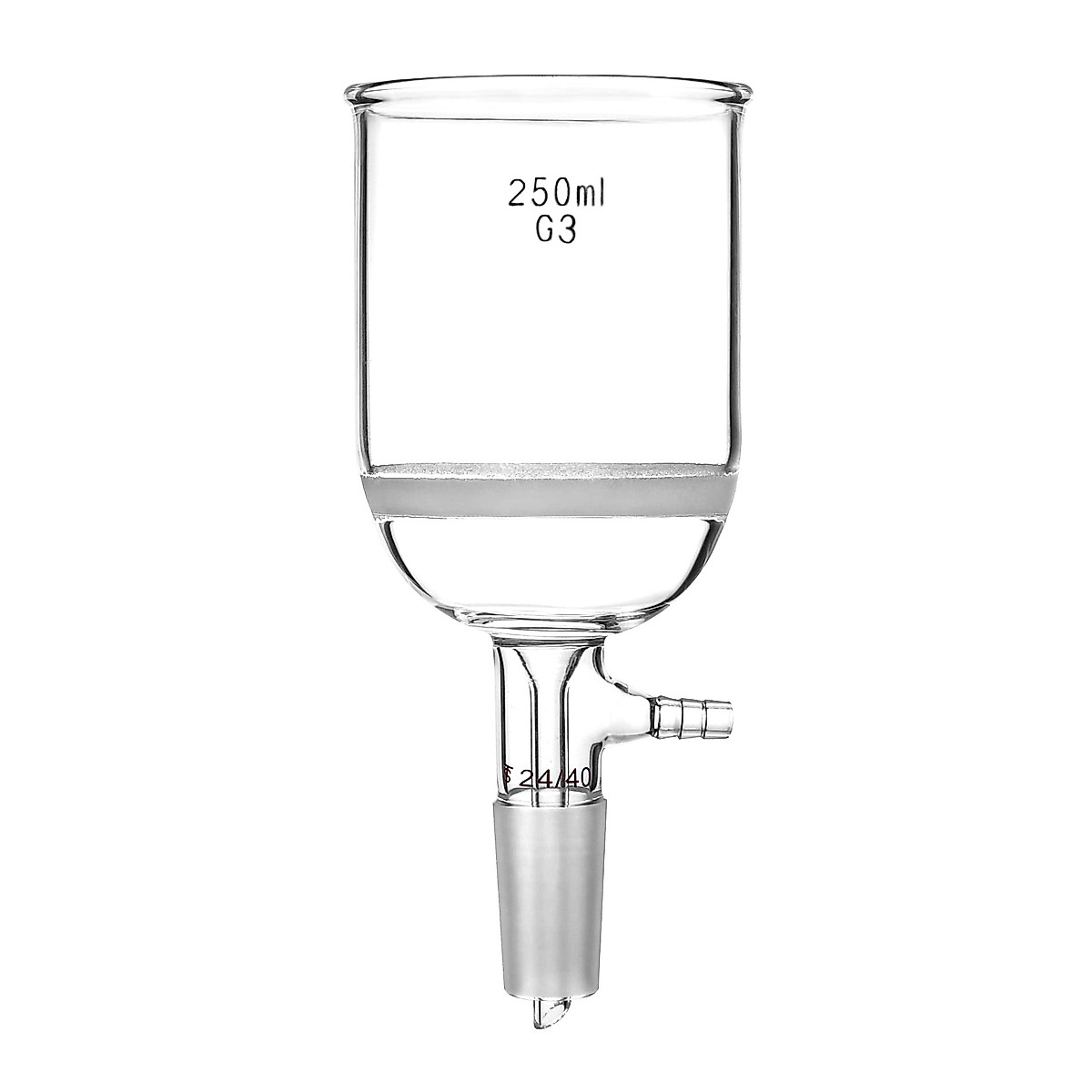 QWORK 250ml Buchner Funnel, Borosilicate Glass Buchner Filtering Funnel with 24/40 Standard Taper Inner Joint, Medium Frit (G3) Lab Glassware with Vacuum Serrated Tubulation