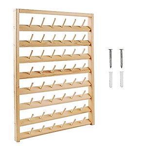 NW 48-Spools Wooden Thread Holder Sewing and Embroidery Thread Rack and Organizer Thread Rack for Sewing with Hanging Hooks for Wall