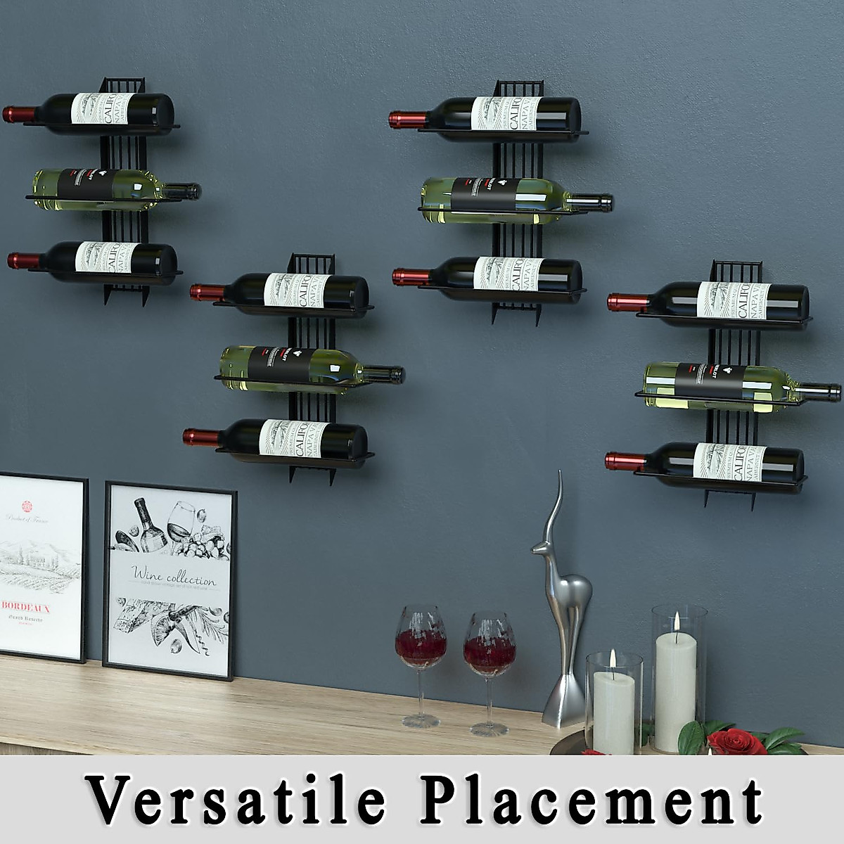 J JACKCUBE DESIGN Wall Mount Wine Rack Organizer for 12 Bottles, Heavy Duty Steel Wine Champagne Liquor Storage Display Holder Rack for Kitchen, Wine Cellar and Home Decor- MK823B