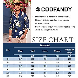 COOFANDY Men Hawaiian Shirts Flower Long Sleeve Beach Shirt Relaxed Fit Tropical Button Up Shirt for Summer Navy Blue XXL