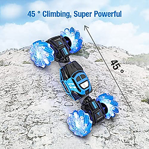 Powerextra RC Stunt Car Toys for 6-12 Year Old Kids - Big Size 4WD Remote Control Car - Gesture Sensor - Double Sided Rotating RC Car - Lights, Music - Perfect for Boys & Girls' Birthday