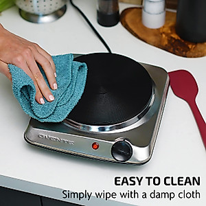 OVENTE Electric Countertop Single Burner, 1000W Cooktop with 7.25 Inch Cast Iron Hot Plate, 5 Level Temperature Control, Compact Cooking Stove and Easy to Clean Stainless Steel Base, Silver BGS101S