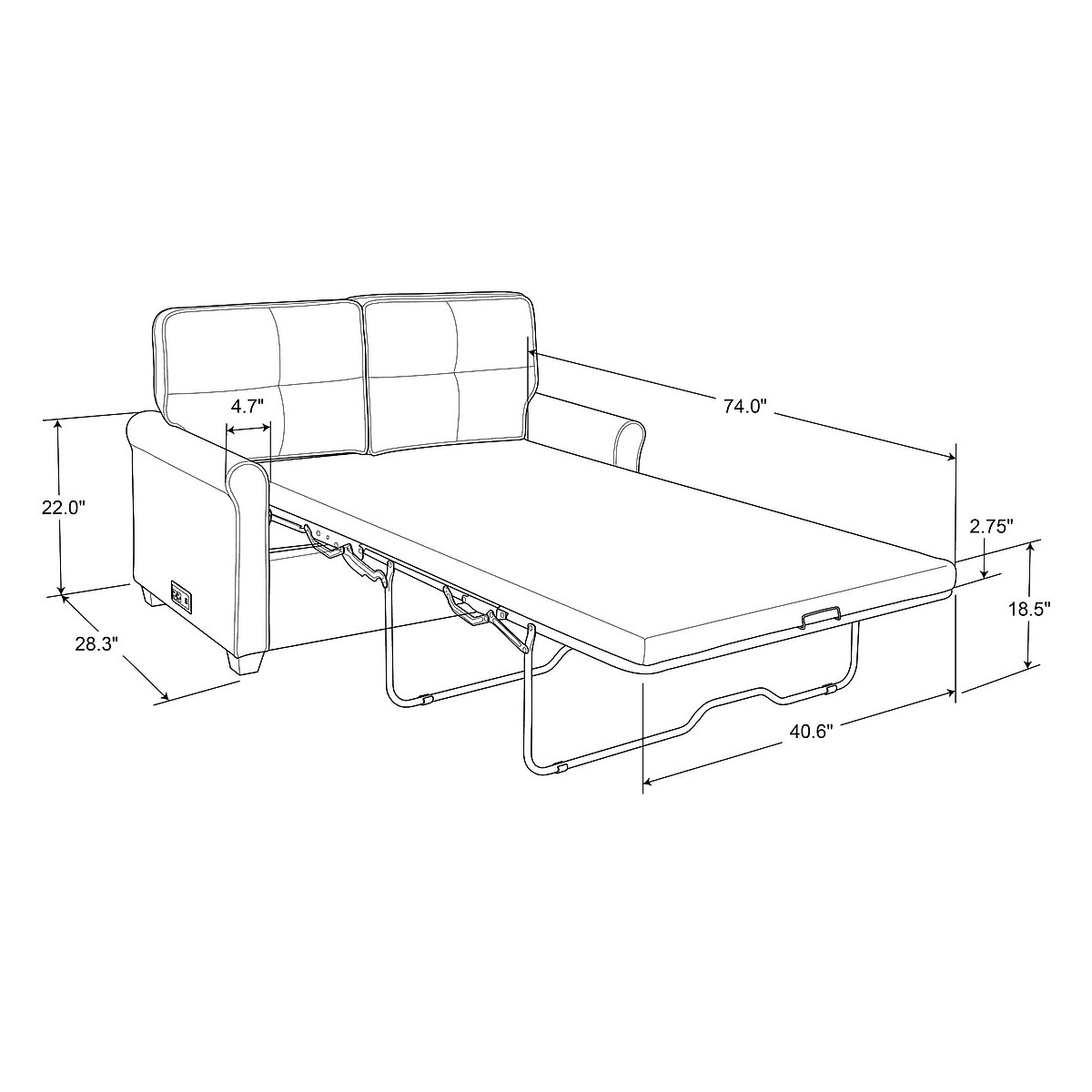 KAIRUITUCH Pull out Couch Sofa Bed, Couch with Pullout Bed, Sleeper Sofa Cama with Mattres USB Charger for Living Room,Hotel,Dorm Apartment，KR21908-BLACK