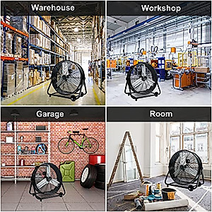 WARMLREC Industrial Fan 24 Inch Heavy Duty Drum 3 Speed 8100 CFM Air Circulation High Velocity Fan For Warehouse, Workshop, Factory, Commercial, Residential and Greenhouse Black