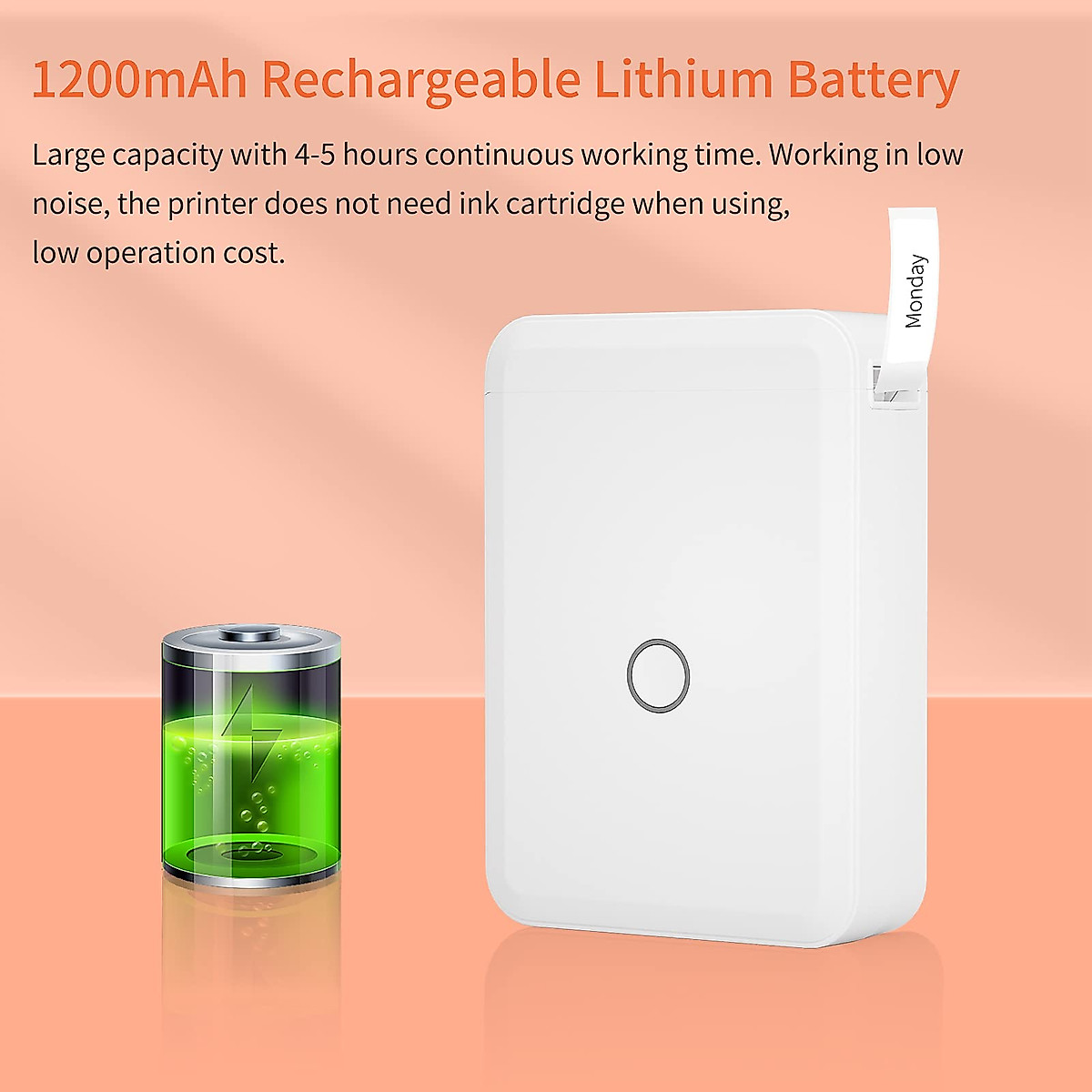 Label Maker D110 Portable Wireless Connect Rechargeable Mini Label Printer with Tape for Phone Compatible School Office Home Organization White