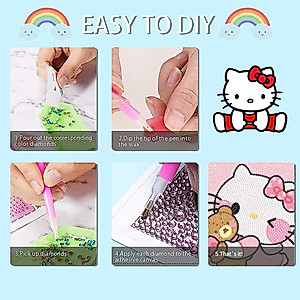 Cute 5D Diamond Art Kits, 4 Pack Cartoon DIY Painting Art for Kids Ages 4-8,Diamond Arts and Crafts Sets - Big Gem Full Drill Diamond Dots for Girls Boys Children Ages 8-12 (Kitty+Dog+Kurom1)