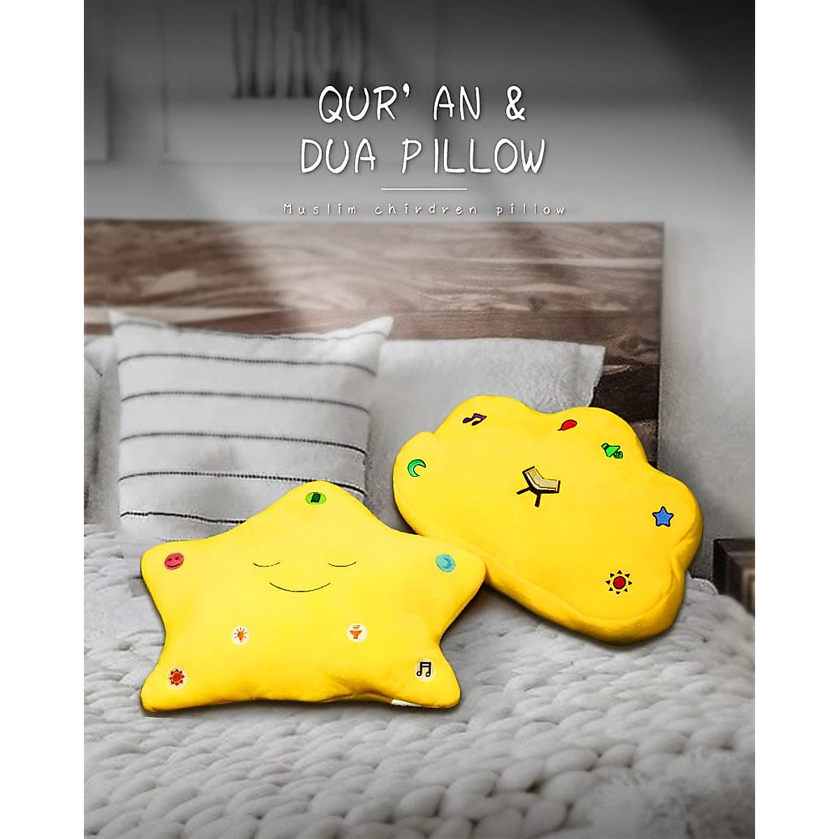 ROYAL WIND Doll My Dua Pillow Ramadan Gift for Kids Dua and Surah Quran Sound Colorful Cloud and Star Pillow with LED Light