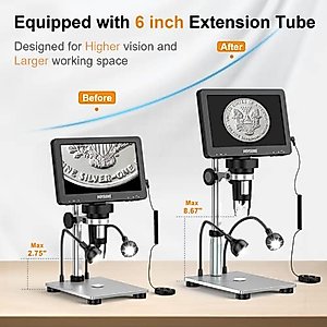 MOYSUWE MDM9 7" LCD Digital Microscope 1200X [Full Field of View] Extended Coin Microscope with 12MP Camera Sensor, 1080P HD USB Soldering Microscope with 10 LED Lights, Windows/Mac OS Compatible