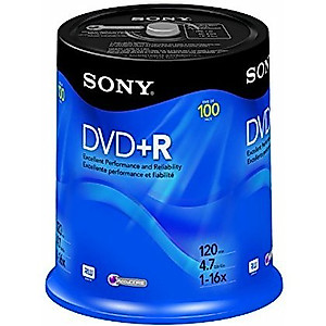 Sony DVD+R 4.7 GB Printable Recordable DVD's - 100 Disc Spindle Pack