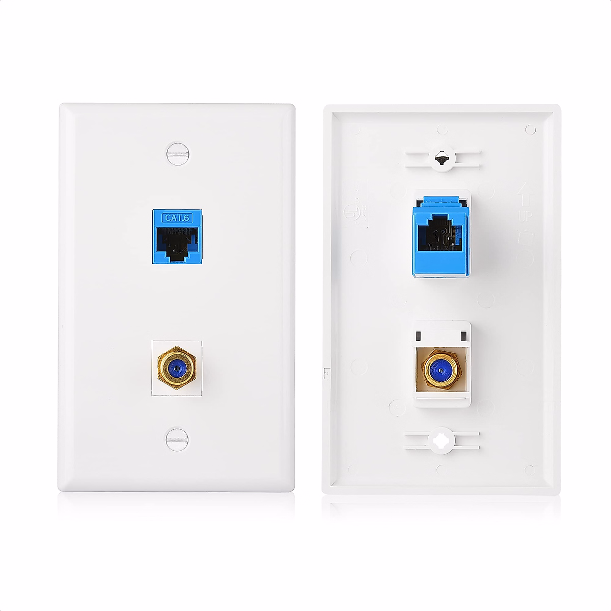 Cable Matters 2-Pack UL Listed 2-Port Ethernet Coax Wall Plate (Coax and Ethernet Wall Plate, Ethernet Coaxial Wall Plate) in White