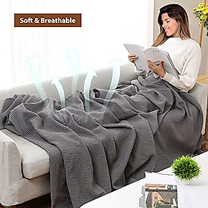 Waffle Blanket King 100% Cotton Bed Blanket Waffle Weave Throw Blanket for All Seasons, Pre-Washed and Anti-Shrinkage Soft Lightweight Blanket for Bed, Sofa(Grey,90x104)