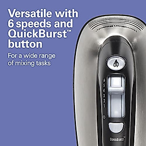 Hamilton Beach Classic 6-Speed Electric Hand Mixer with Snap-On Storage Case, Brushed Stainless, Traditional and Wire Beaters, Whisk