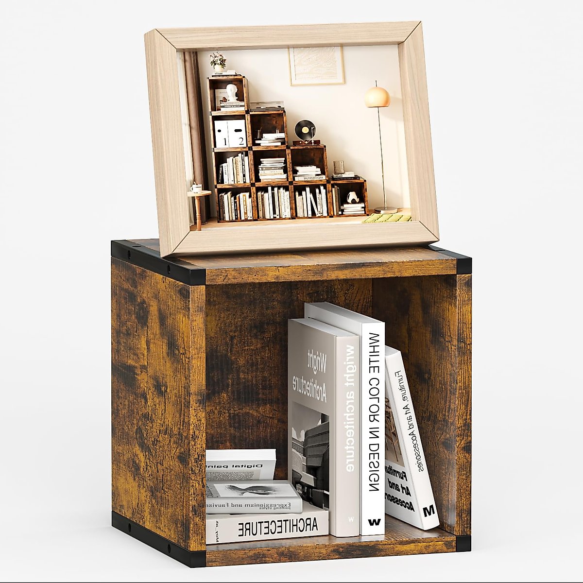 QIALINO Cube Storage Organizer Can be Connected in Pairs, Storage Bin Suitable for Closet Organizers and Storage, Clothes Storage, Bookcase, Display Shelf (Rustic Brown, 10.39 * 10.39")