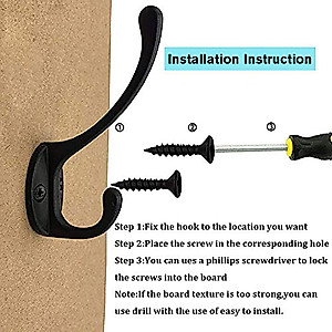IBosins 10 Pack Heavy Duty Dual Coat Hooks Wall Mounted with 40 Screws Retro Double Hooks Utility Black No Rust Hooks for Coat, Scarf, Bag, Towel, Key, Cap, Cup, Hat (Black)