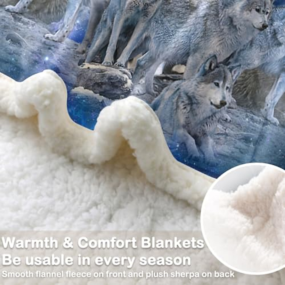 Sleepwish Wolf Blanket King Size Wolves Fleece Blanket Animal Blanket for Bed Soft Plush Sherpa Blanket Gifts for Adults Men Boys (108"x90")
