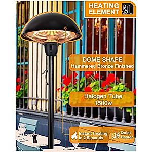 Star Patio Outdoor Heater, Outdoor Heater, 1500W Infrared Heater with Dome Shape and Hammered Bronze Finish, Adjustable Height Outdoor Heater, STP1566-B-S-N1