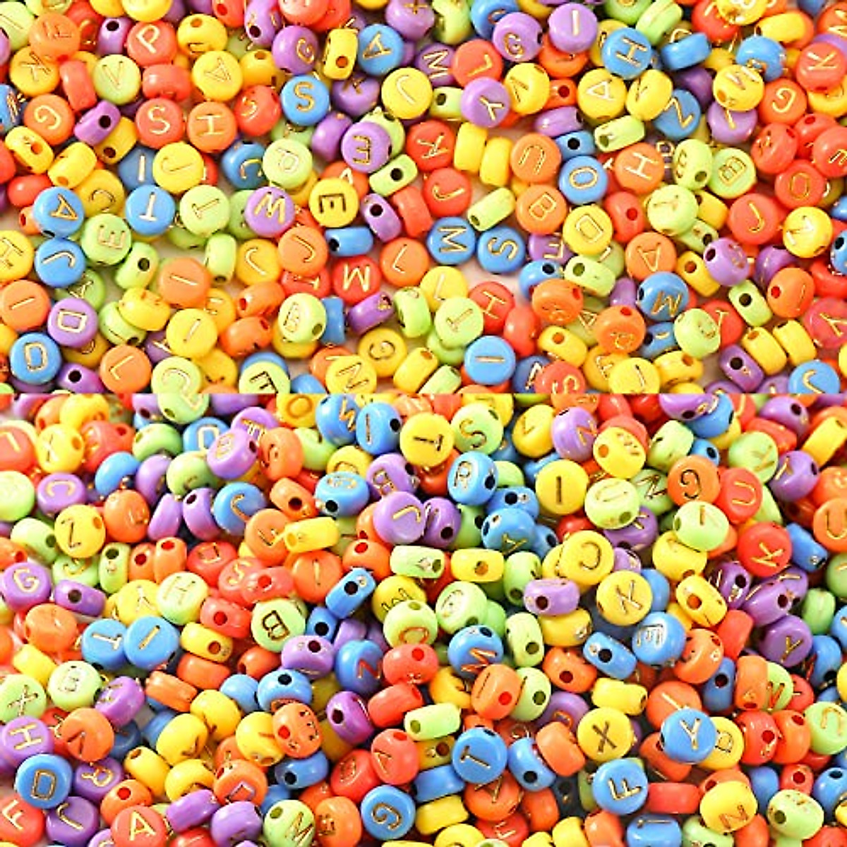 HERZWILD 1000pcs Alphabet Beads Acrylic Letters (A-Z) Beads Colored Letter Beads 4 * 7mm Flat Round Craft Beads for Jewellery Craftsfor Jewellery Crafts (47 Gold-Color/C)