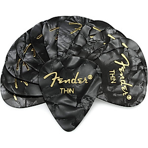 Fender Premium Celluloid Guitar Picks 351 Shape, Black Moto, Thin, 12-Pack