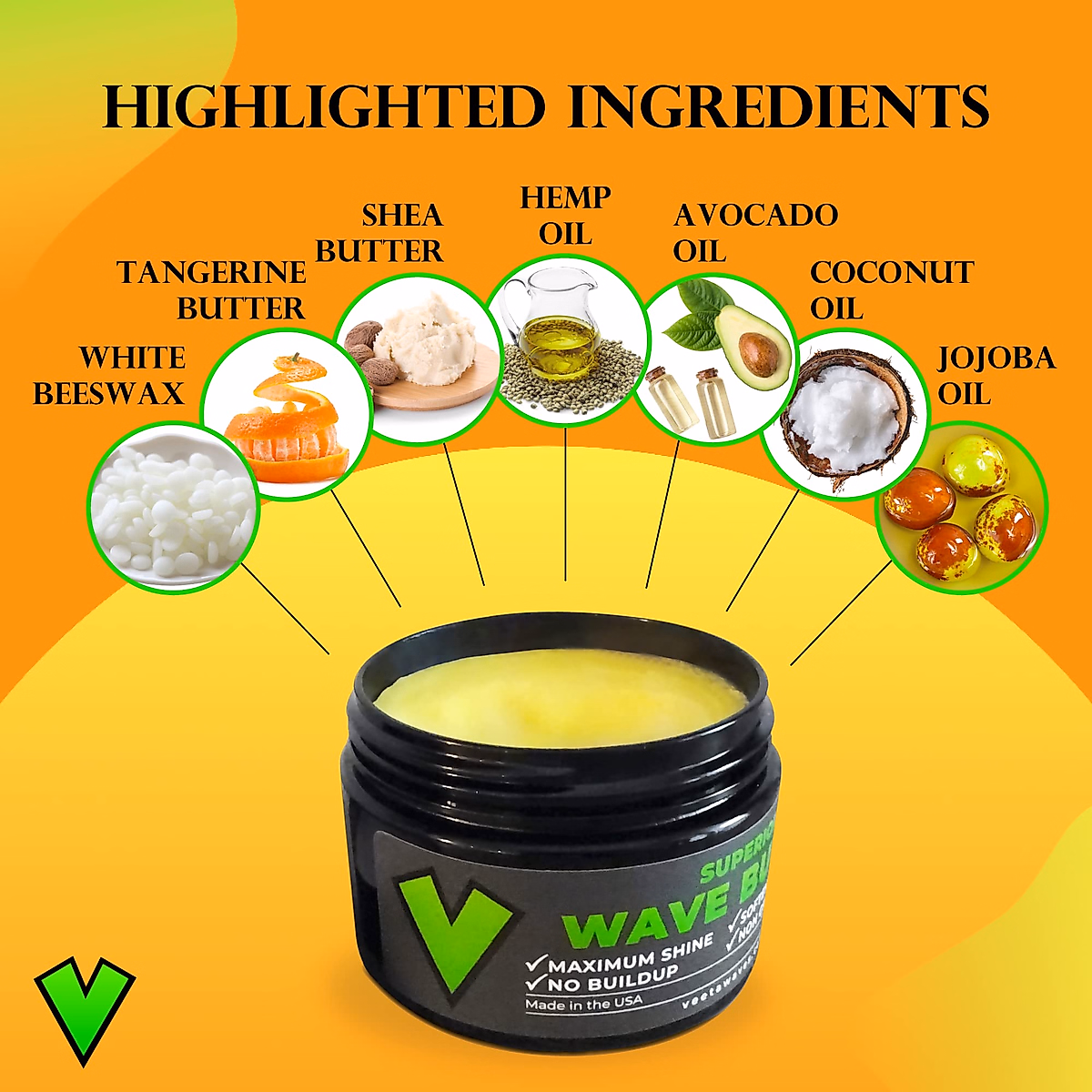 Veeta Superior Wave Grease - Maximum Shine, Non-Greasy Shea & Tangerine Conditioner for Men's 360 Waves (4 oz)