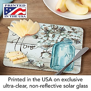 CounterArt Cotton Boll Decorative 3mm Heat Tolerant Tempered Glass Cutting Board 10” x 8” Manufactured in the USA Dishwasher Safe