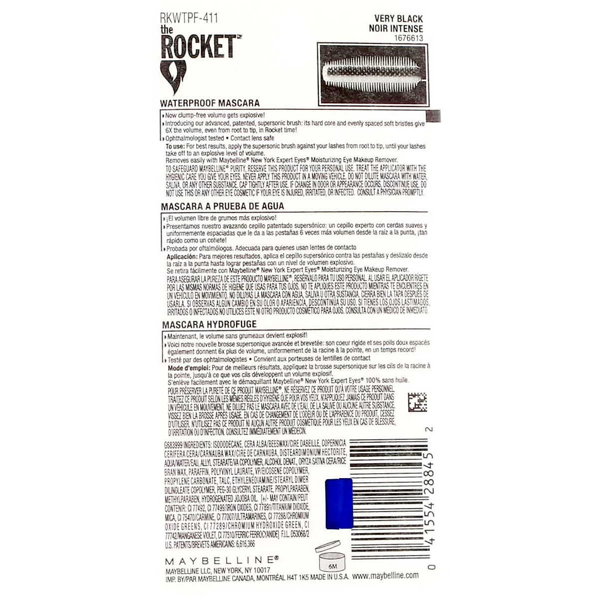 Maybelline New York Volume' Express The Rocket Waterproof Mascara, Very Black [411] 0.3 oz