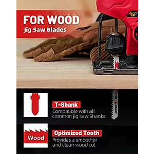 EZARC Jigsaw Blades Set 30pcs with Storage Case, Assorted T-Shank Replacement Jig Saw Blades for Cutting Wood, Plastic and Metal