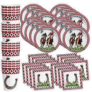 Derby Day Birthday Party Supplies - Kentucky Horse Racing Plates - Horse Bridal Shower - Tableware Set Includes Plates Napkins Cups - Kit for 16