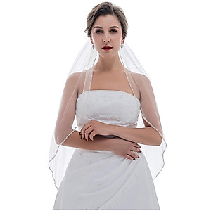 SAMKY 1T 1 Tier Double Row Wavy Pearl Crystal Edge Veil - Light Ivory Fingertip 36" V489