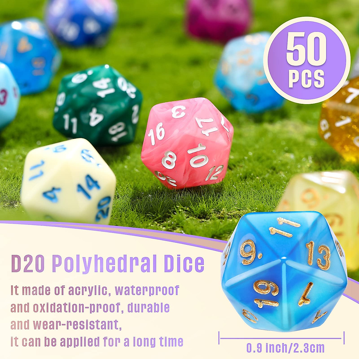 Skylety 50 Pieces Polyhedral Dice Sets with Black Pouch Compatible with RPG MTG Tabletop Role Playing Table Games Multi Colored Assortment(20 Sided Style)