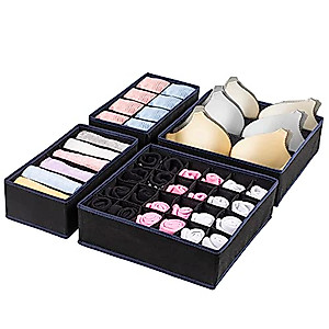 4-Pack Drawer Organizer Clothes - Neatly Store Socks, Belts, Bras & Underwear with Foldable Zip Lock Design & Non-Woven Fabric - Effortless Dresser Organizer