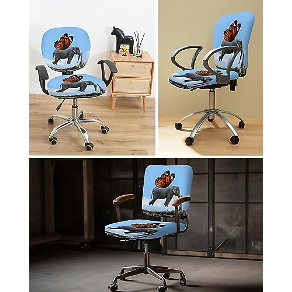 Big buy store Office Chair Cover Butterfly Elephant Desk Chair Cover Stretch Elastic Universal Computer Chair Covers Funny Animal Stretch Rotating Chair Slipcovers Protectors