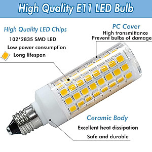 HAOGUAIS 6-Pack LED E11 Bulbs, E11 Mini Candelabra Base, Warm White 3000K 75W Halogen Equivalent, 120V 7W JD T3 T4 Corn Bulb Indoor Lighting