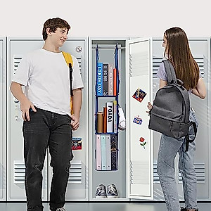 Annecy Locker Organizer for School, Work, Gym, and Closet, 3 Shelf Hanging Locker Accessories for Girls Boys, Adjustable School Locker Shelf from 3 to 2 Shelves, Navy Blue