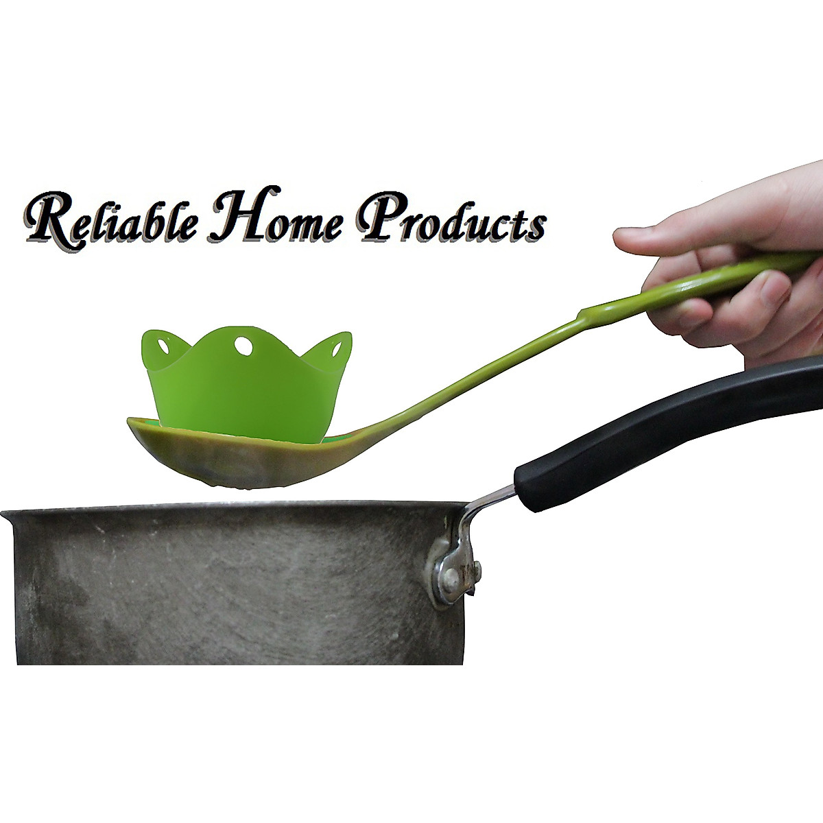 Reliable Home Products - Best Egg Poacher Cups - Makes a Perfect Single Poached Egg Dish in Silicone Pod Steamer cooked in a Pan - Pack of 2 Basket Holders - Color is Green Pouch